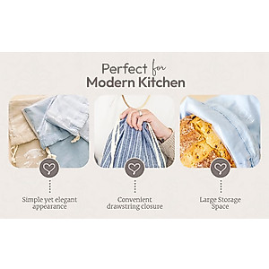 Reusable Linen Bread Bags - 3 Pack XL (16.5 x 12 in) for Homemade Bread Storage