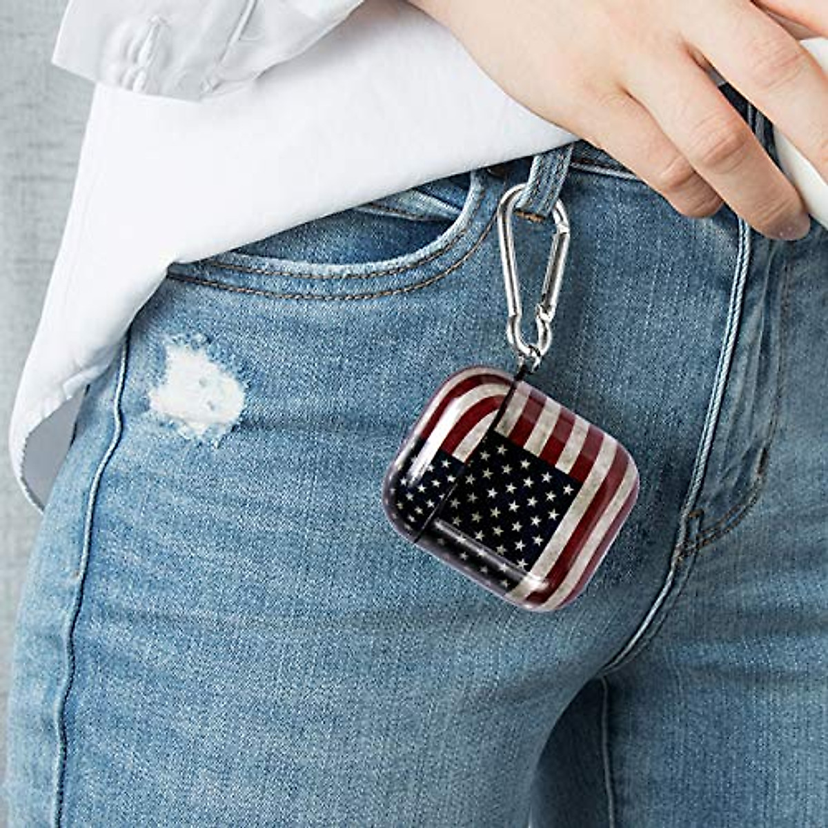 ROLEES Airpods Case,3 in 1 Cute Marble Airpods Accessories Protective Hard Case Cover Portable & Shockproof Women Girls Men with Keychain/Strap/Earhooks for Airpods 2/1 Charging Case (American Flag)