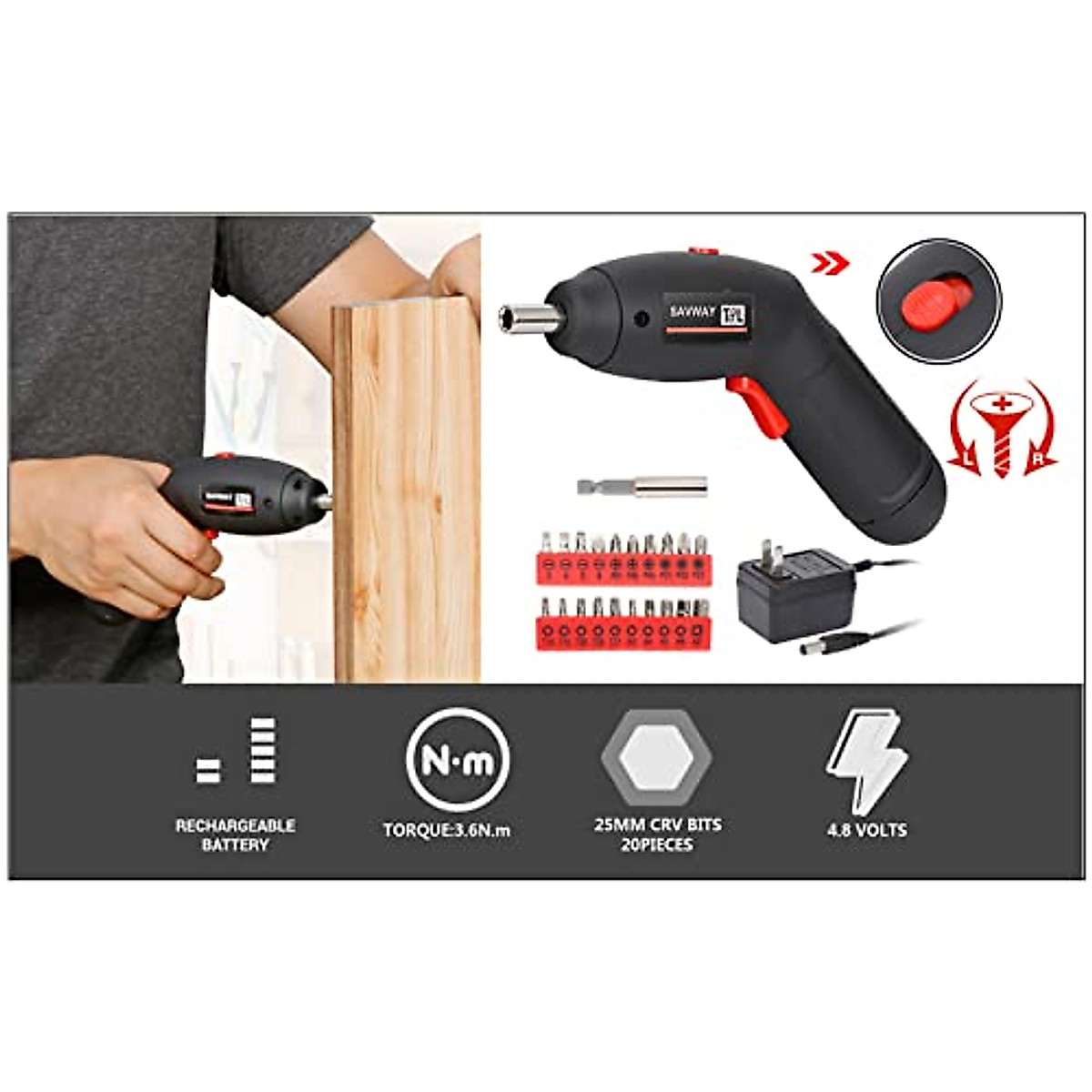 Small Home Tool Kit included Battery Screwdriver Cordless Women's Tool Kit with Case-SAVWAY P7994 Hand Tool Set with Black Toolbox for DIY Projects