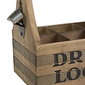 Stonebriar Drink Local Beer Caddy with Handle and Metal Bottle Opener, Large, Brown