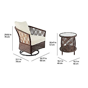 Amazon Brand - Ravenna Home 3-Piece Conversation Bistro Set With Cushioned Swivel Chairs and Table, Weather-Resistant PE Rattan Wicker, Brown