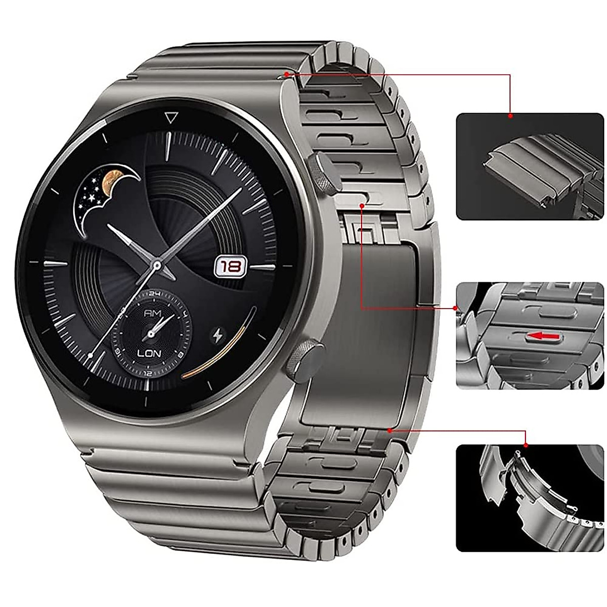 VeveXiao Strap Compatible with Huawei Watch 3/3 pro/ GT 46mm/GT2 Pro/GT2 46mm, 22mm Stainless Steel Replacement Strap for Samsung Galaxy Watch 46mm/Galaxy watch 3 45mm/Gear S3 Band (Titanium Grey)