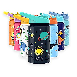 BOZ Kids Water Bottle for School with Straw Lid, Stainless Steel Insulated Water Bottle for Kids, Toddler Water Bottle, Leak Proof Water Bottle for Kids and Toddlers, 14 oz (414ml) (Space)