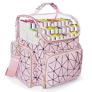 Upgraded Large Marker Organizer Case, Waterproof Marker Storage Bag for Markers or Other Art Supplies, for Daily School, Art Class, Outdoor Sketching or Traveling Use, Pink