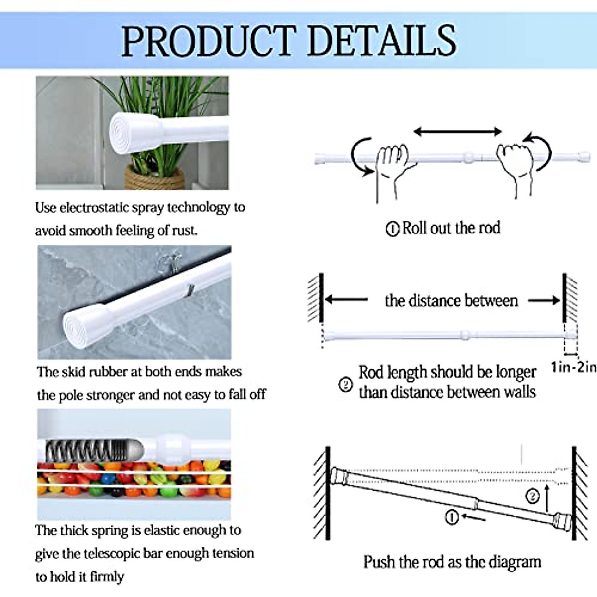 AIZESI 1pcs Tension Curtain Rod Spring Tension Rod Short Curtian Rods No Drilling Expandable Spring Loaded Curtain Tension Rod Adjustable 26 to 39 inch,Best Use Range 28 to 36 inch，White