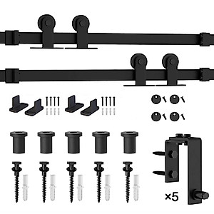 WINSOON Top Mount Double Bypass Barn Door Hardware 6.6 FT Track Double Door Kit, Overlapping, One-Piece Rail, Heavy Duty, Slide Smoothly Quietly, Easy Install, Fit Up to Two 39.6” Wide Door Panel