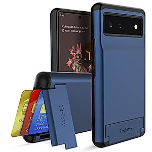 Teelevo Dual Layer Wallet Case for Google Pixel 6, Protective Case with 3-Card Storage for Google Pixel 6 - Navy Blue
