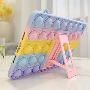 iZi Way Pop It for iPad Air 5th/4th Generation Case 2022/2020 Kids Girls, Poppet Fidget Toy Push Bubble Cute Silicone Tablet Case Cover, Stand, Shoulder Strap for Apple iPad Air 5/4 10.9” - Rainbow