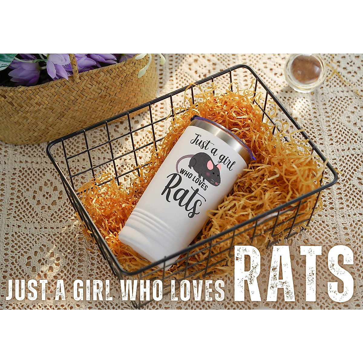 Onebttl Rat Gifts For Girls, Gifts for Rat Lover, Just A Girl Who Loves Rats 20 oz/590 ml Stainless Steel Insulated Tumbler with Straw, Lid, Gifts Card