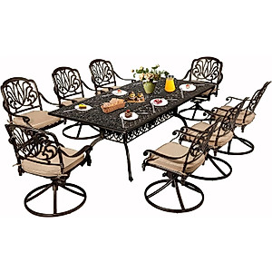 TITIMO 87'' Patio Dining Table, Cast Aluminum Outdoor Rectangle Dining Table, Weather-Resistant Table with 2" Umbrella Hole, Lawn Backyard Garden