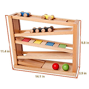 Wooden Ramp Racer. Race Track for Toddlers and 3 Wood Cars and 2 Balls,Toddler Toys for 1 2 3 Year Old Boy and Girl Gifts