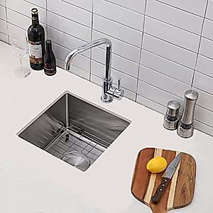 IKEBANA Undermount Bar Sink,15 x 15 Inch 18 Gauge Single Bowl Small Wet Bar Sink, Brushed Nickel Stainless Steel Prep Rv Kitchen Sink with Bottom Grid and Strainer