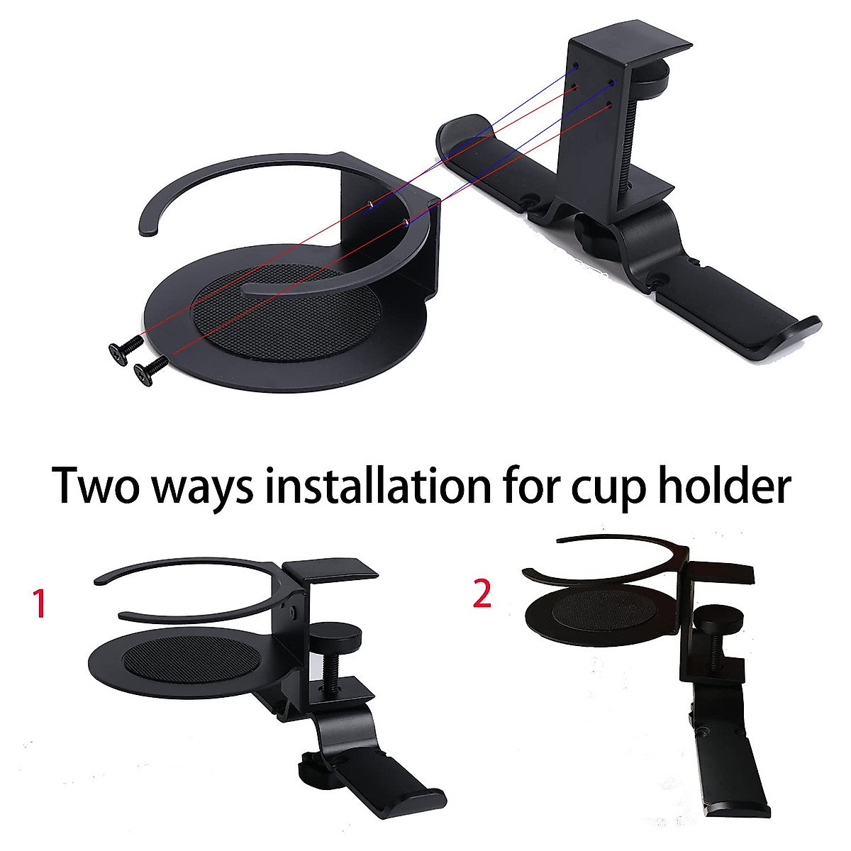 Headphone Stand with Cup Holder/2 Hidden Headset Hooks for All Headsets, 360° Adjustable & Rotating Desk Organizers for Bag/Cup/Coat/Headphone/Canned Beer/Umbrella/Data Cable/Drinks/Gloves -ZELPEAK