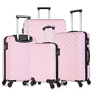 Apelila 4 Piece Luggage Sets,Travel Suitcase Spinner Hardshell Lightweight w/Free Suitcase Cover& Hanger (4PC Pink)