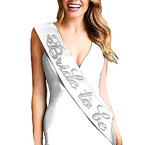 Bride Sash - REAL CRYSTAL Rhinestones Bride To Be Flirty White BRIDAL GRADE SATIN Sash - Bridal Shower & Engagement Decorations - White Sash(Flrty B2B)
