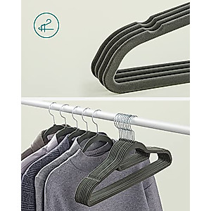 SONGMICS Velvet Hangers, 50 Pack, Ultra Thin Space Saving, Non-Slip Coat Hangers with Tie Organizer, 360 Degree Swivel Hook, Grey CRF50V