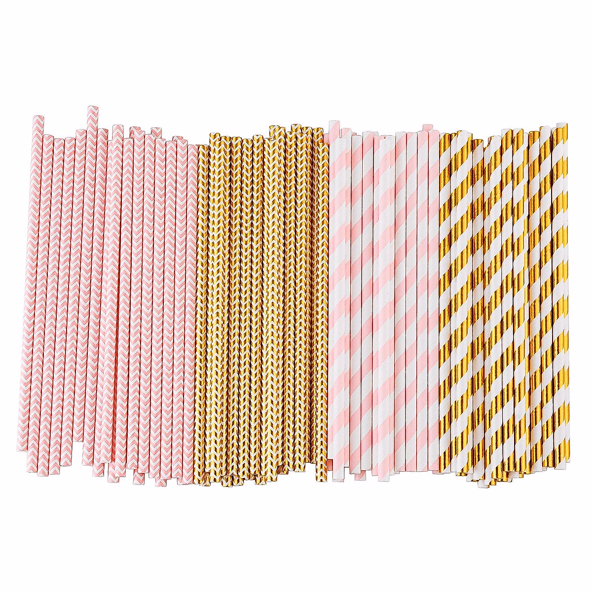 ALINK 200 Colorful Flexible Straws + 100 Gold Pink Paper Straws