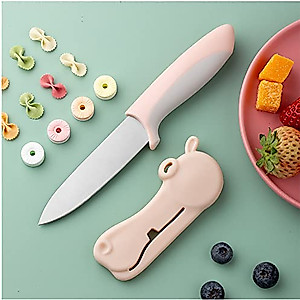 DAMPEN Ceramic Scissors with Ceramic Knife Sets Soft-grip Handles,Safety Healthy ,Kitchen Scissors for Baby Food Kids Food (PINK)