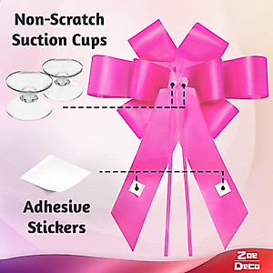 Zoe Deco Big Car Bow (Pink, 30 inch) with 2 Gold Accessory Bows, Giant Presents, Girl Party, Lady Surprise Party, Wedding Reception, Birthday, Christmas Bows for Car, Gift Bow, Car Bow Giant