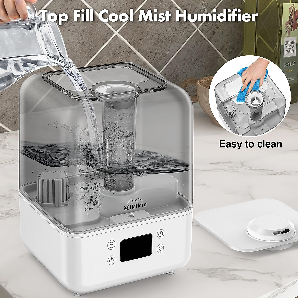 Humidifiers for Bedroom, Cool Mist Humidifiers for Large Room Home Baby, 5L Top Fill Ultrasonic Air Humidifier Quiet for Plants with Remote Control, Essential Oil Diffuser, Rotatable Nozzle - White