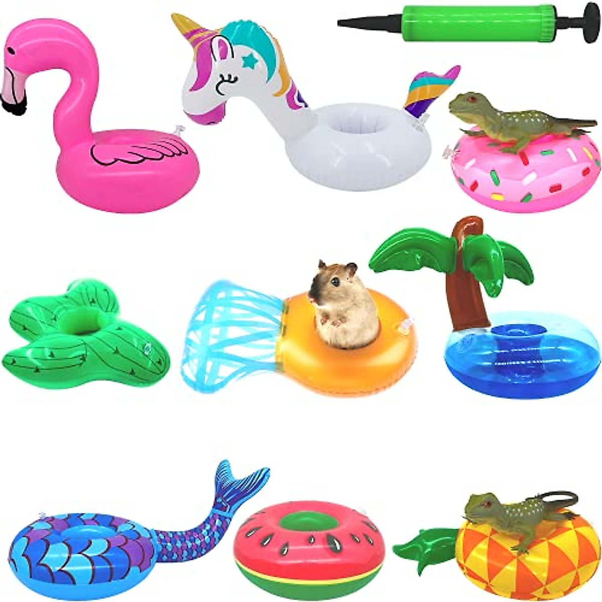 KUDES 9 Pack Bearded Dragon Bathe Float Bathtub Toys + 1 Inflatable Needle, Lizard Swimming Toys with Enjoy The Bath Time for Bearded Dragon Hamster and Other Small Animals