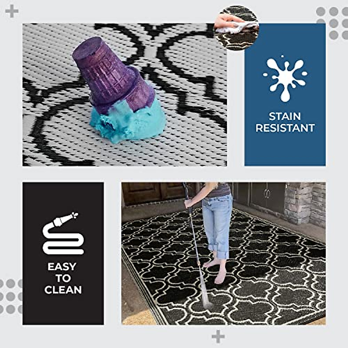 Funky Strokes Outdoor Rug 4x6 - Outdoor Rugs for Patios Clearance - Waterproof Camping Rugs for Outside Your RV, Porch, Deck, Tent, Camper Accessories - Outdoor Patio Rug (Black and Gray)