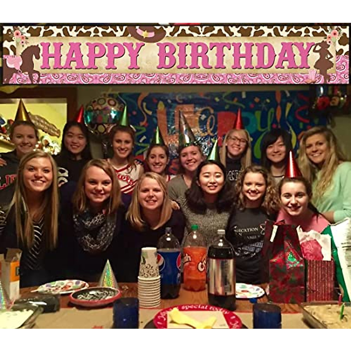 CHXSM Large Western Cowgirl Happy Birthday Banner Cowgirl Theme Birthday Party Supplies Decorations Wild West Cowgirl Theme Birthday Party Supplies Cowgirl Birthday Photo Backdrop (9.8x1.6 FT)