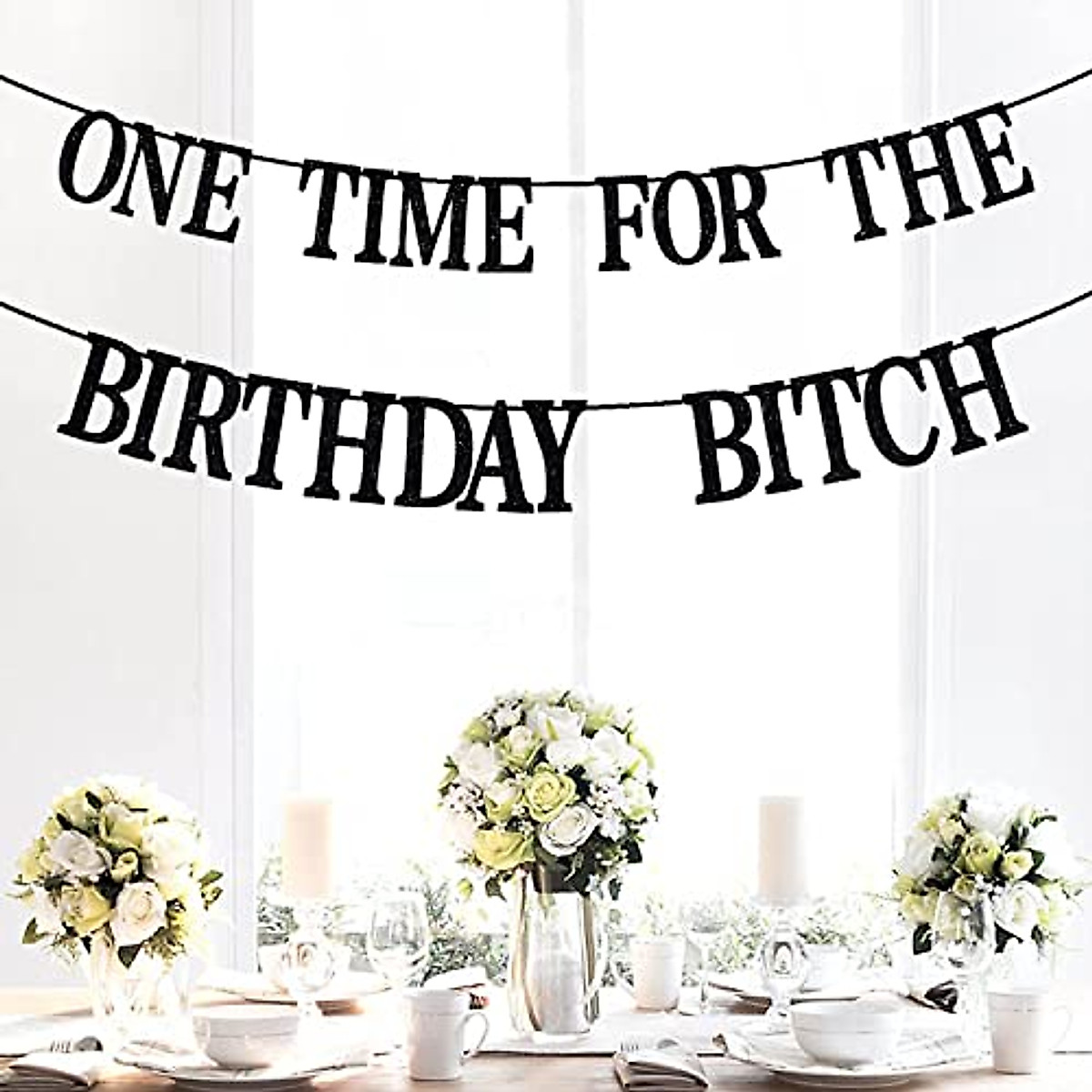 One Time for The Birthday Bitch Banner-Happy Birthday Bunting Backdrops-Funny Birthday Sign for Adult Birthday Party Decorations Supplies(Black)