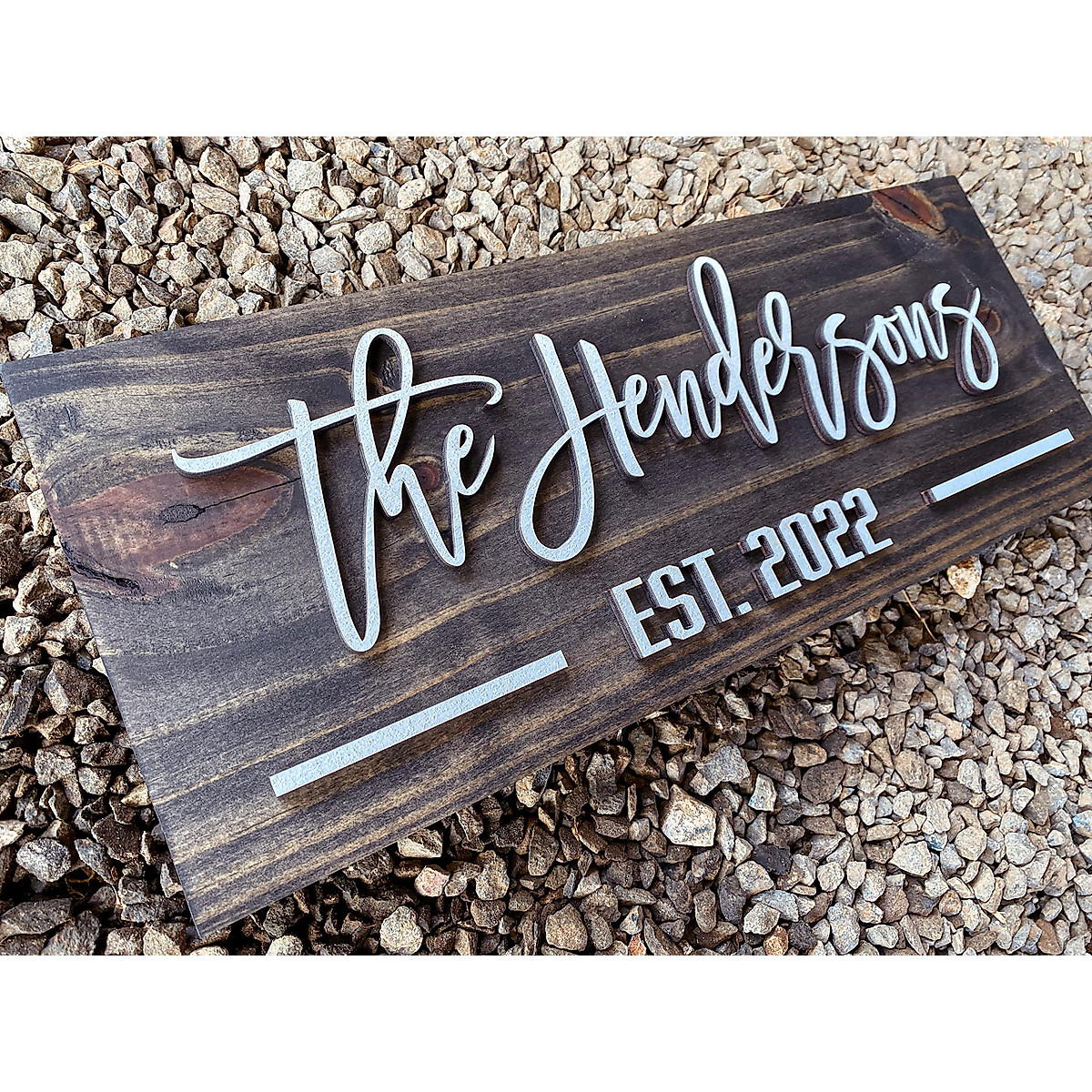 Personzalized 3D Style Effect Wood Sign for Easy Customization and Family Name Wedding Gift (White Text - Espresso Stain)