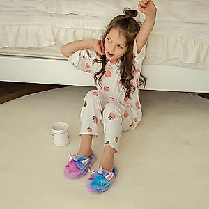 KAKU NANU Kids Slippers Fluffy Slippers Warm Rainbow Slippers Memory Foam Home Slides for Girls Boys(2.5-3.5 big kid)