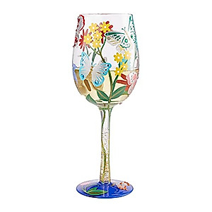 Enesco Designs by Lolita Bejeweled Butterfly Artisan Hand-Painted Wine Glass, 1 Count (Pack of 1), Multicolor