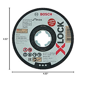 Bosch Professional Straight Cutting Disc Standard (for INOX, X-Lock, Diameter 115 mm, Bore Diameter: 22.23 mm, Thickness: 1 mm)