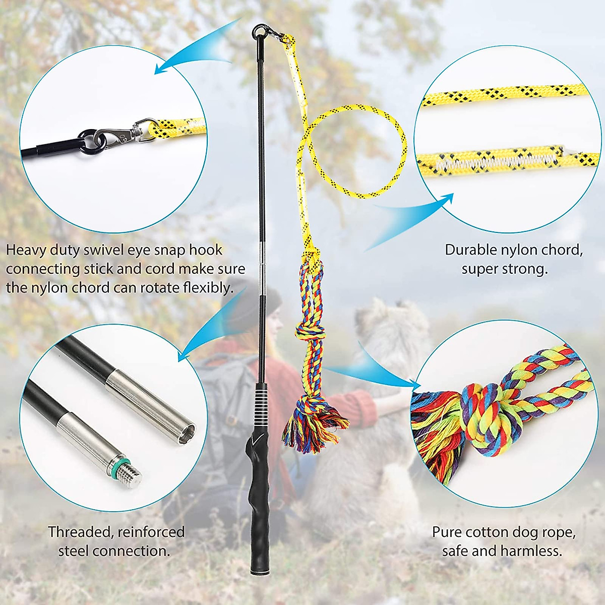 DIBBATU Flirt Pole for Dogs Interactive Dog Toys for Large Medium Small Dogs Chase and Tug of War, Dog Teaser Wand with Lure Chewing Toy for Dog Outdoor Exercise & Training