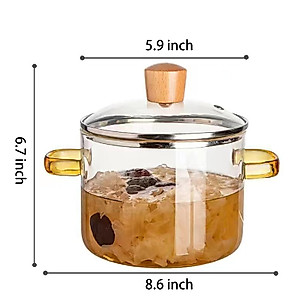 Glass Pots for Cooking 1.5L(50oz) Clear Pot with Lid for Stove Top Glass Saucepan for Noodle, Soup, Milk