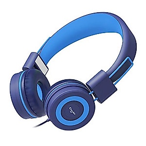 ELECDER i37 Kids Headphones Children Girls Boys Teens Foldable Adjustable On Ear Headphones 3.5mm Jack Compatible Cellphones Computer MP3/4 Kindle School Tablet Blue/Light Blue