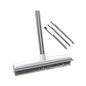 UPKOCH Floor Scrubber Brush Silicone Carpet Rake Hair Cleaning Broom Rubber Broom Carpet Rake Pet Hair Remover Broom Long Handle Scrubbing Brush Household Cleaning Tools White Grey