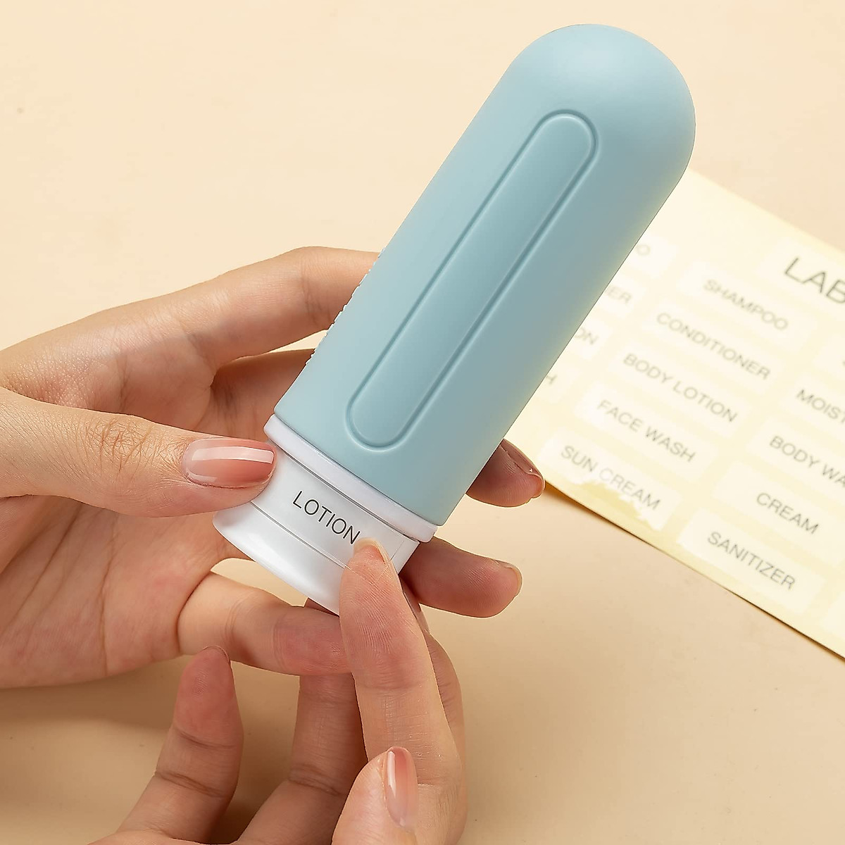 LISAPACK Travel Bottles 3oz, Squeeze Toiletry Container Leak Proof, Travel Size for Shampoo (3 Pack, Grey, Yellow, Blue)