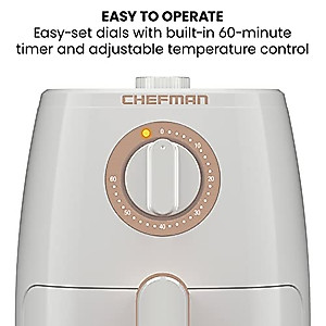 Chefman TurboFry 2-Quart Air Fryer, Dishwasher Safe Basket & Tray, Use Little to No Oil For Healthy Food, 60 Minute Timer, Fry Healthier Meals Fast, Heat And Power Indicator Light, Temp Control, White
