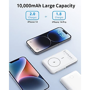 JoyGeek Magnetic Portable Charger, 10,000mAh Wireless Power Bank with Foldable Stand, Mag Safe Battery Pack PD 20W Fast Charging with C-C Cable for iPhone 14/14 Pro/14 Pro Max/14 Plus & 13/12 Series