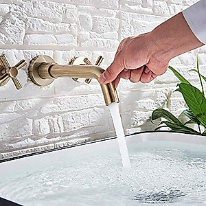 ShiSyan Y-LKUN Faucet Kitchen Tap Brushed Golden Wall Mounted Basin Faucet Dual Handle Rotate Spout Bathroom Vessel Sink Mixers Hot Cold Water Tap