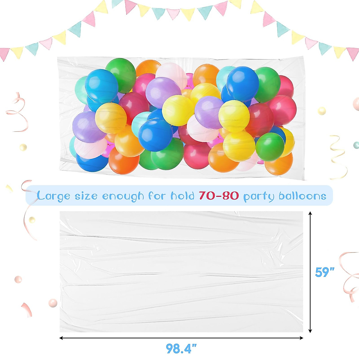 3 Pack Large Balloon Bags for Transport Reusable 98.4 x 59 Inches Giant Balloon Drop Bag Thicken Clear Plastic Balloon Storage Bags for Birthday, Wedding, New Years, Celebration Supplies