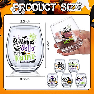 Sliner 6 Pcs Halloween Witch Stemless Wine Glass 11.5 oz Halloween Wine Glass for Halloween Birthday Housewarming Party Ice Coffee Beer Beverages Men Women Friends Families Coworker Funny Gifts