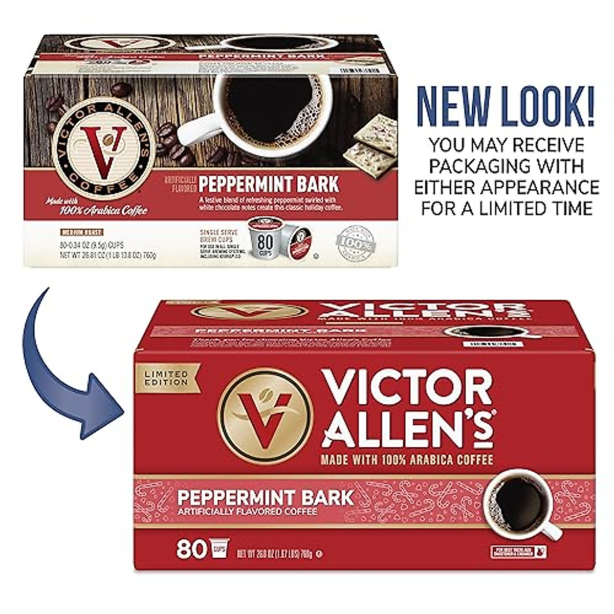 Victor Allen's Coffee Peppermint Bark Flavored, Medium Roast, 80 Count, Single Serve Coffee Pods for Keurig K-Cup Brewers