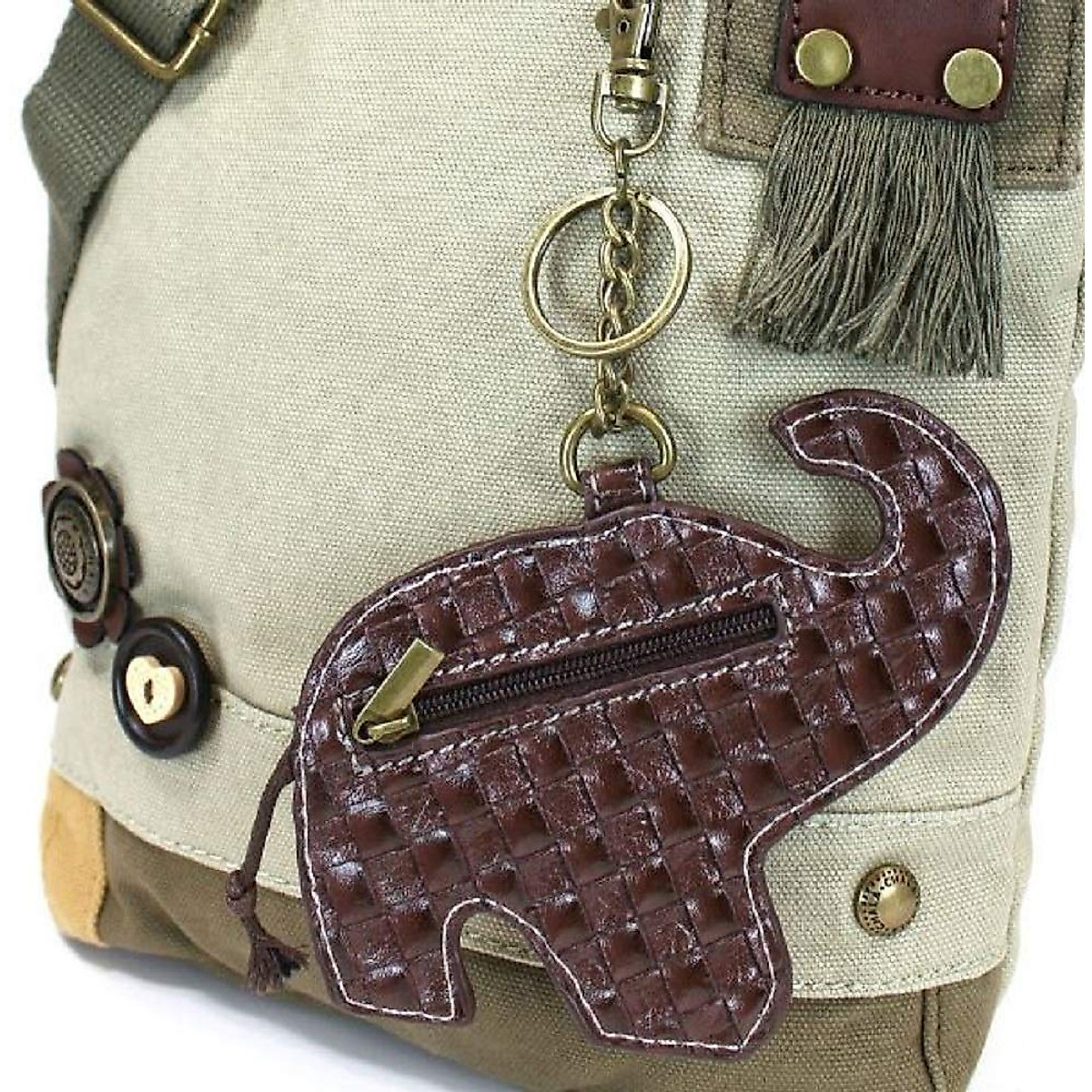Chala Patch Crossbody GREY ELEPHANT Bag Canvas Messenger Sand Beige Coin Purse