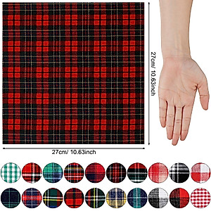 Irenare 20 Pcs Christmas Fabric Plaid Fabrics 10.6 Inch Buffalo Plaid Fabric Square Gingham Fabric DIY Quilting Tartan Fabric Precut Patchwork Sewing Fabric for Christmas Holiday DIY Craft Sewing