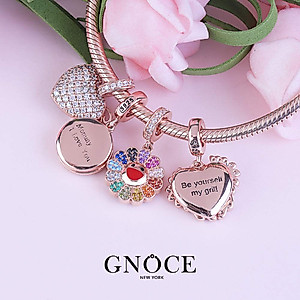 GNOCE Customised Sunflower Charms Pendant Christmas Charms Gifts Sterling Silver Personalized Photo Charm With Colorful Cubic Zirconia fit All Bracelets Necklaces