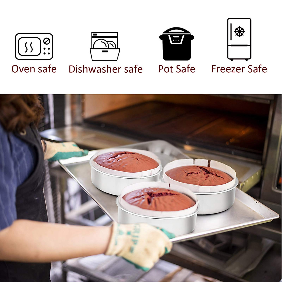 TeamFar 6 Inch Cake Pan, 6 Pcs Cake Pan Set Round Baking Pan Stainless Steel for Baking Steaming Serving, Fit in Oven Pressure Cooker Air Fryer, Healthy & Heavy Duty, Easy Clean & Dishwasher Safe