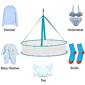 Qtopun Foldable Hanging Mesh Dryer, Sweater Drying Rack Single-Layer Flat Clothes Drying Net Laundry Hanging Mesh Rack for Underwear Lingerie Toy Herb --- Blue