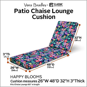Classic Accessories for Vera Bradley Water-Resistant Patio Chaise Lounge Cushion, 26 x 48 x 32 x 3 Inch, Happy Blooms