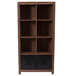 Flash Furniture New Lancaster Collection 59.5"H 6 Cube Storage Organizer Bookcase with Metal Cabinet Doors in Crosscut Oak Wood Grain Finish